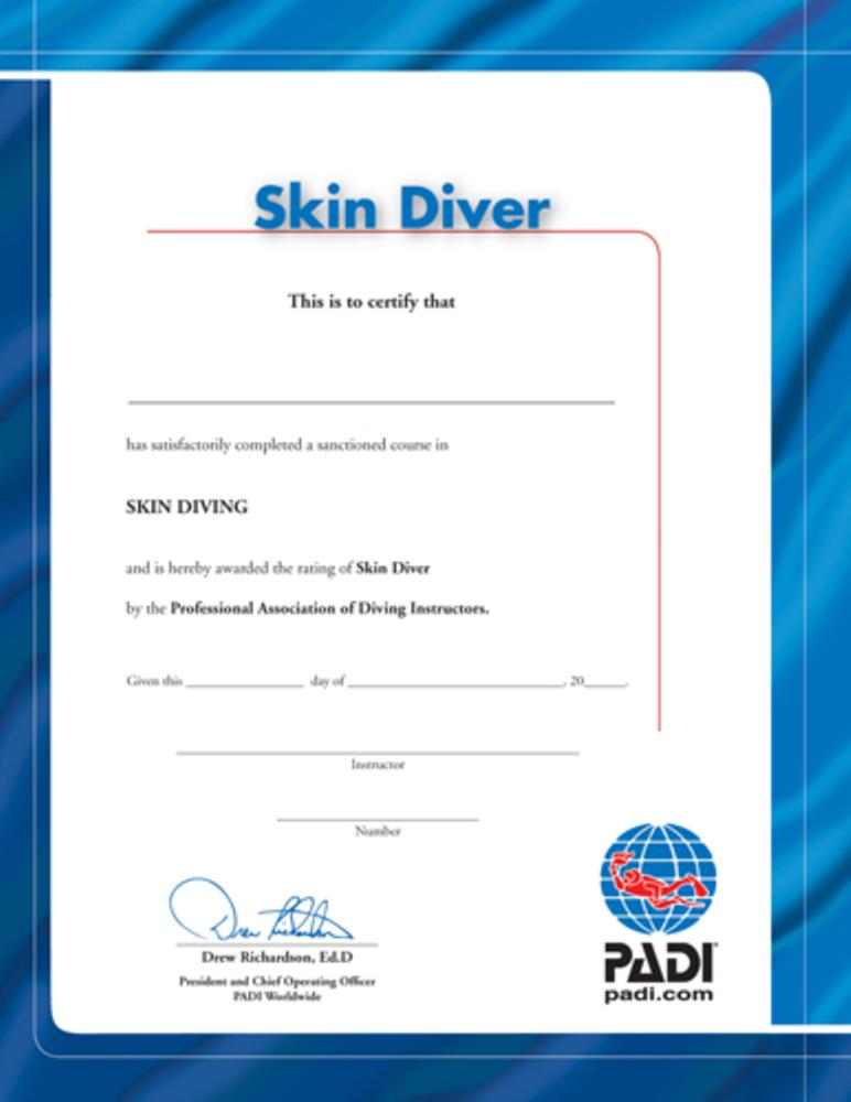Padi Skin Diver Certificate — Lancaster Scuba