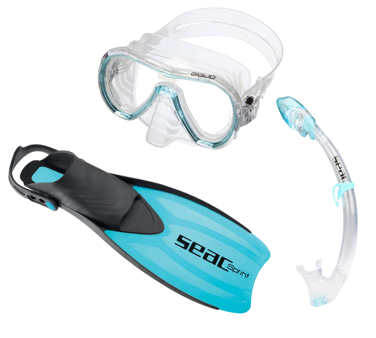 SEAC Sprint Dry Snorkeling Set Includes Fins Mask Snorkel w/ Gear Bag ...